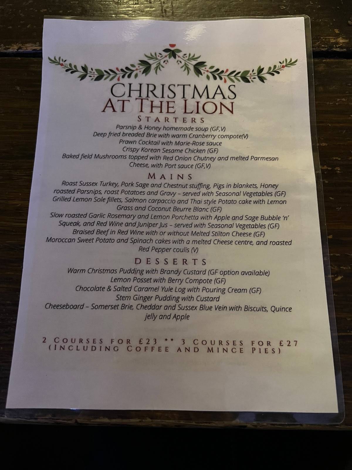 Menu at The Lion pub & bar, Bognor Regis
