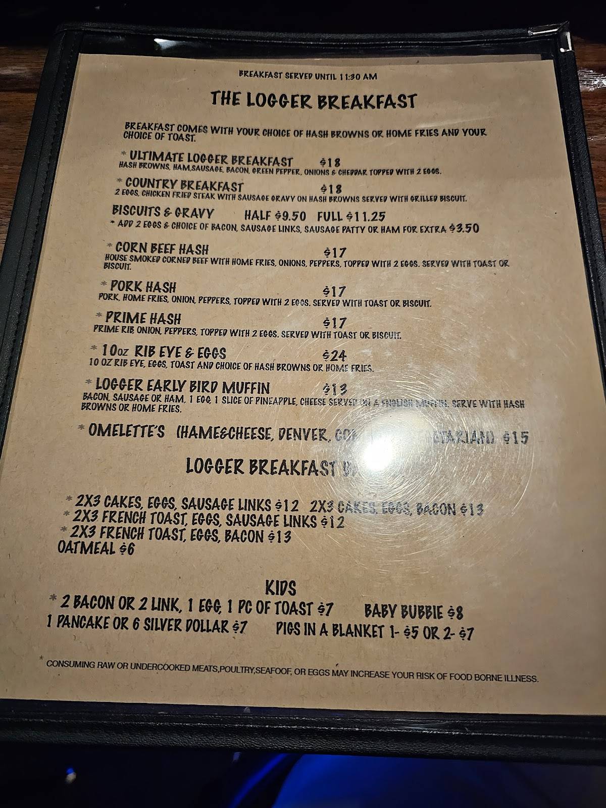Menu at The Logger Restaurant, Knappa
