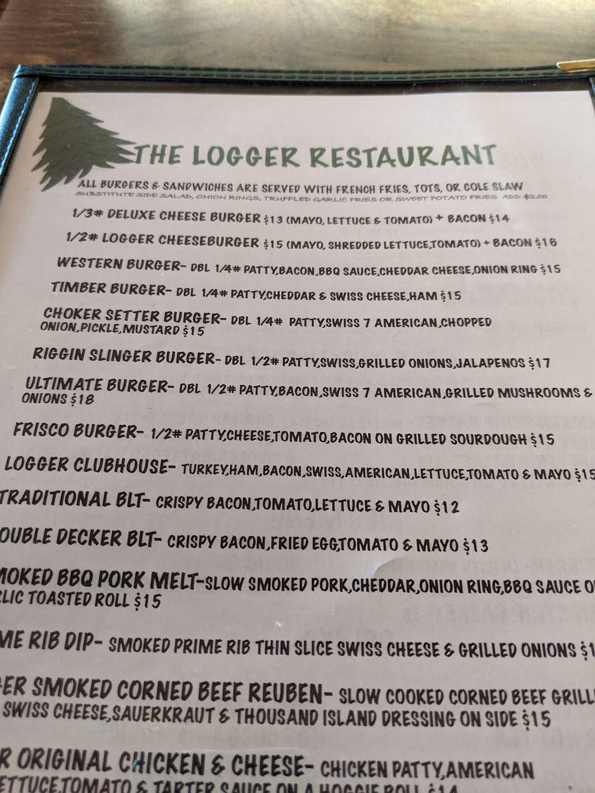 Menu at The Logger Restaurant, Knappa