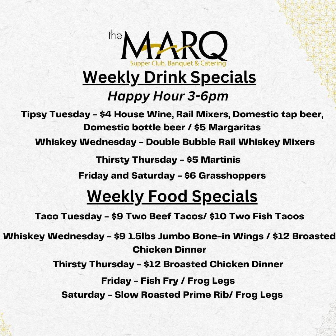 Menu at The Marq Supper Club, Banquet and Catering, De Pere