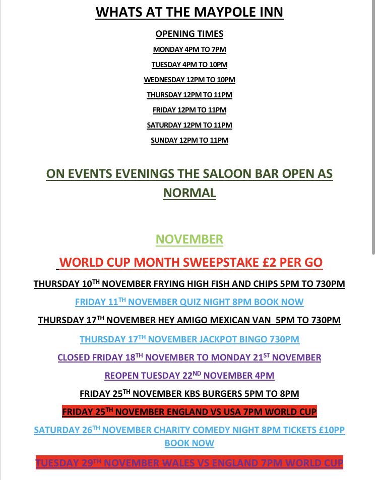 Menu at The Maypole Inn Yapton pub & bar, Yapton