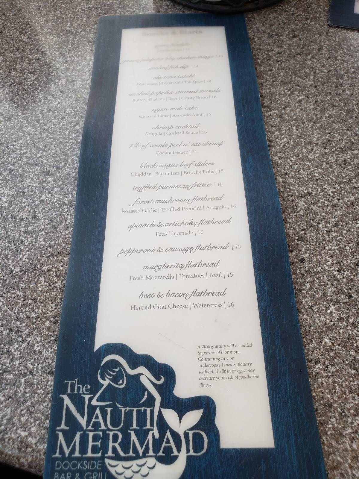Menu at The Nauti Mermaid Dockside Bar & Grill, Cape Coral