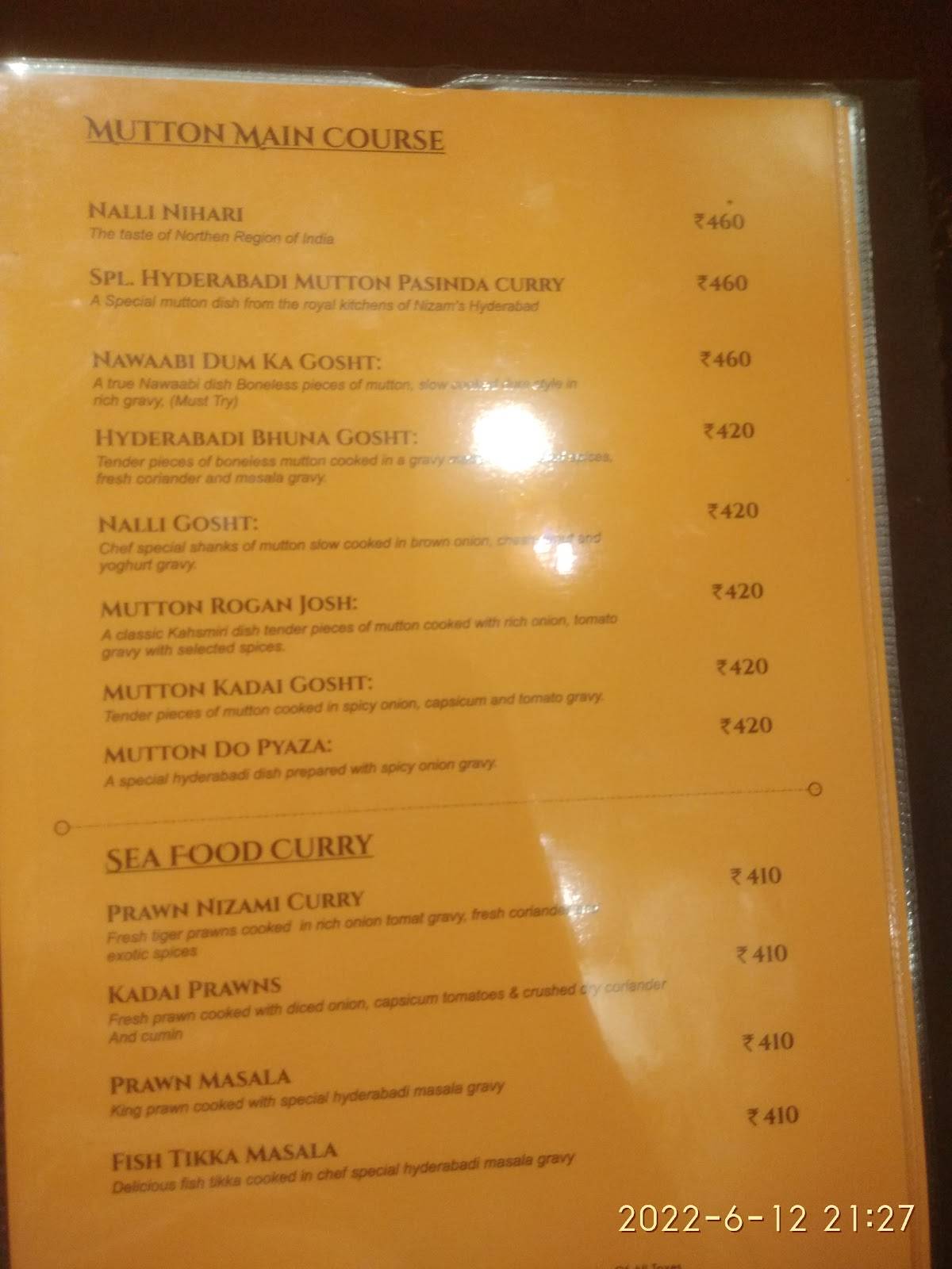 Menu at The Nawaab's Restaurant, Hyderabad