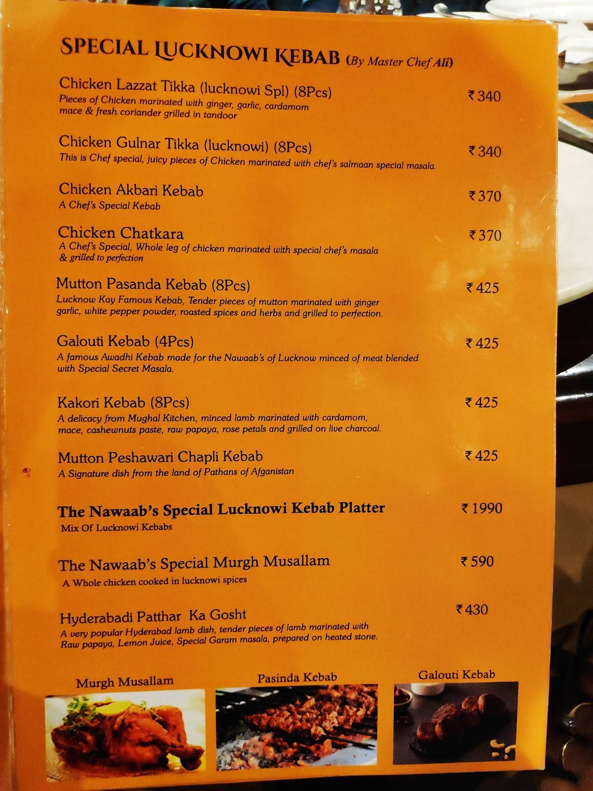 Menu at The Nawaab's Restaurant, Hyderabad