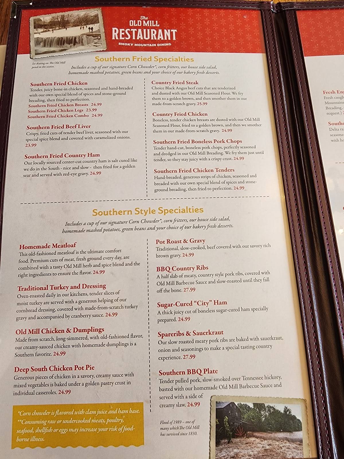 Menu at The Old Mill Restaurant, Pigeon Forge, 164 Old Mill Ave