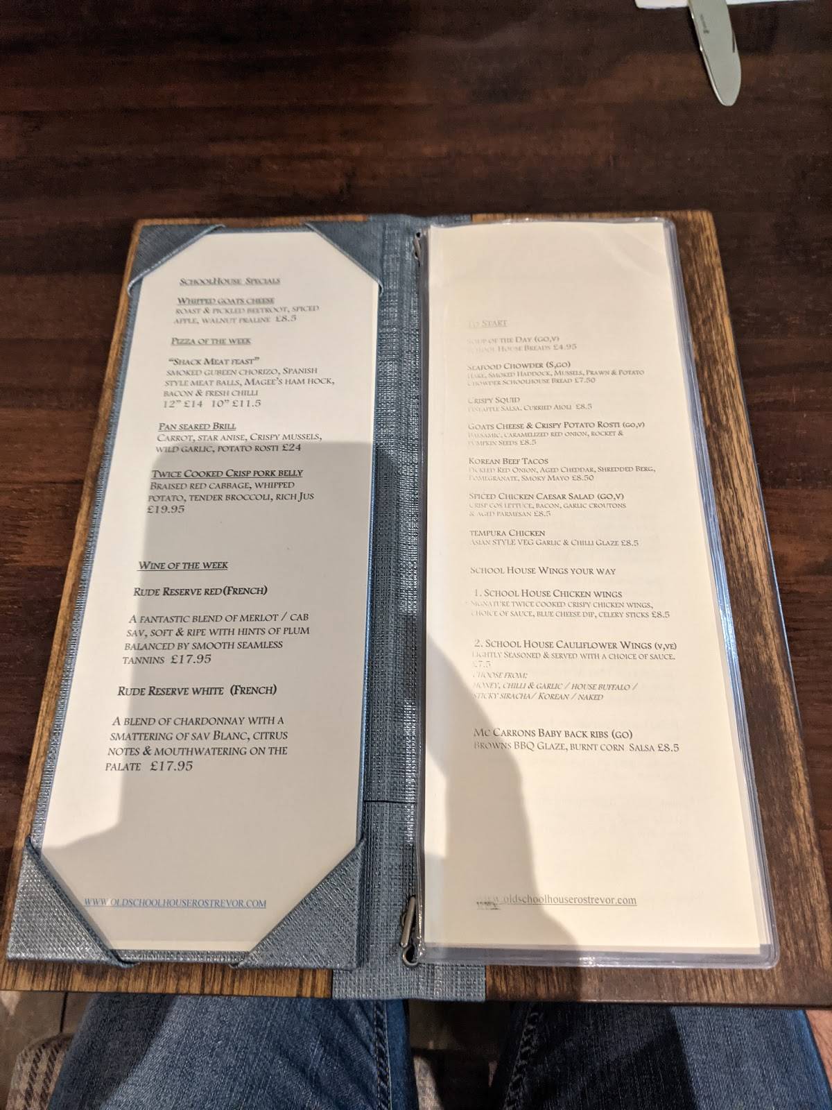 Menu at The Old School House Cafe, Warrenpoint, Church St