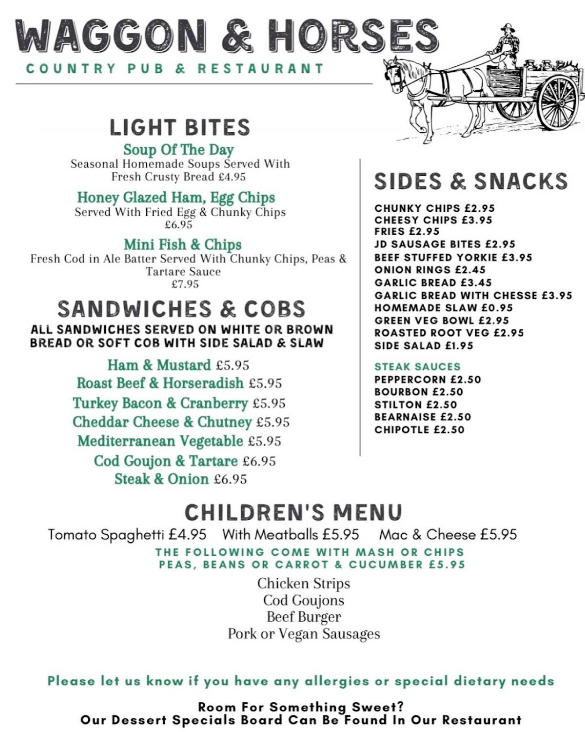 Menu at The Old Waggon and Horses 1812 pub & bar, Kidderminster, The ...