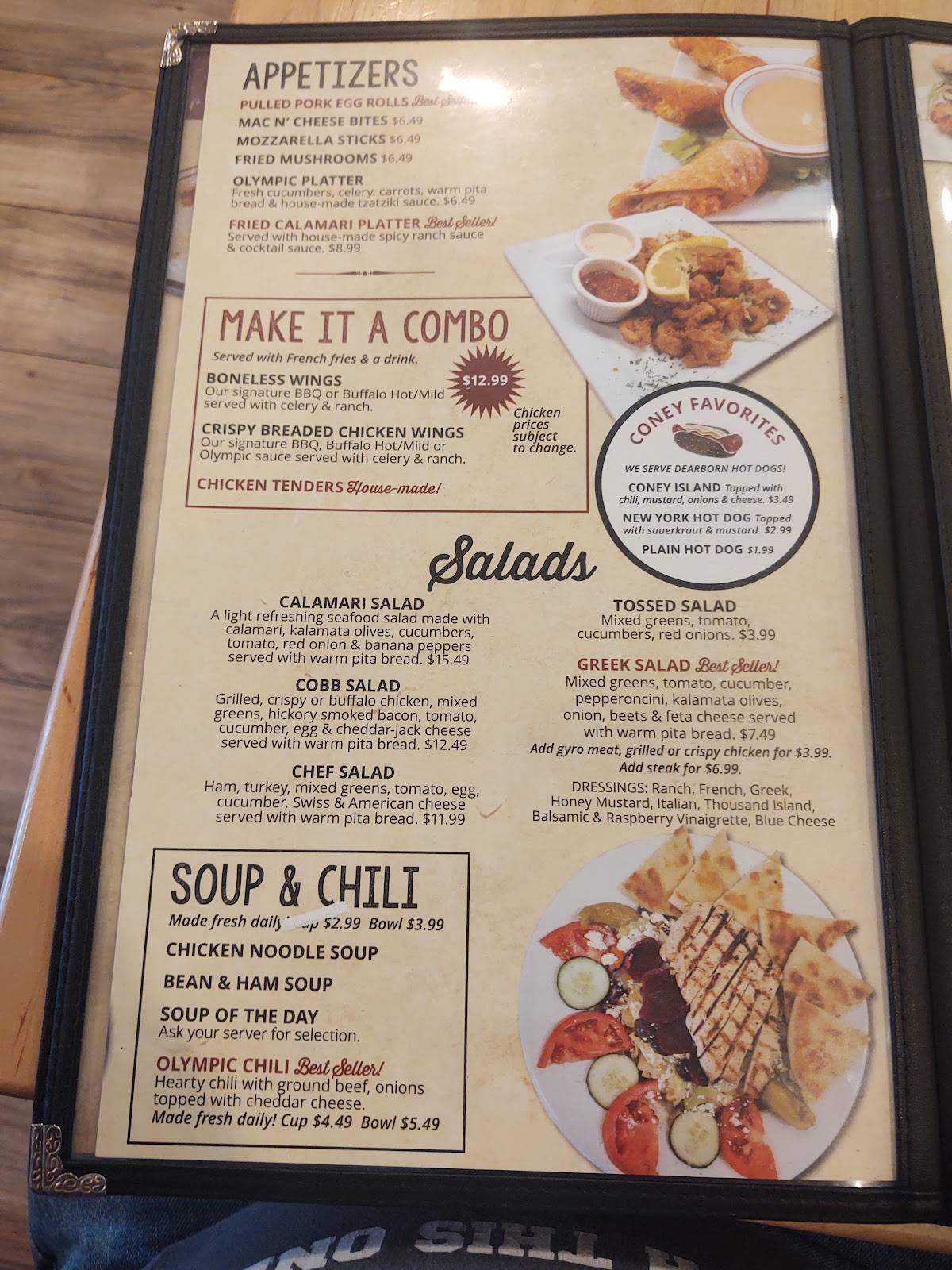 Menu at The Olympic Diner restaurant, Hilliard