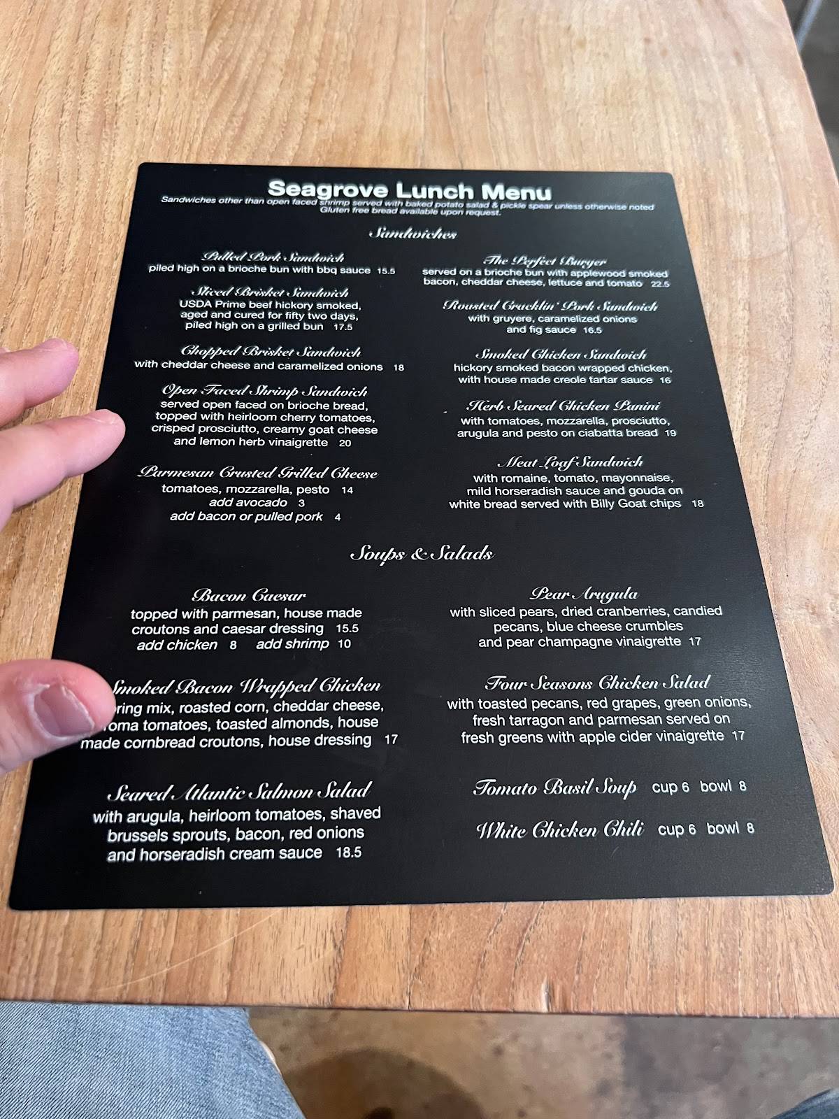 Menu at The Perfect Pig restaurant, Seagrove Beach, E County Hwy 30A