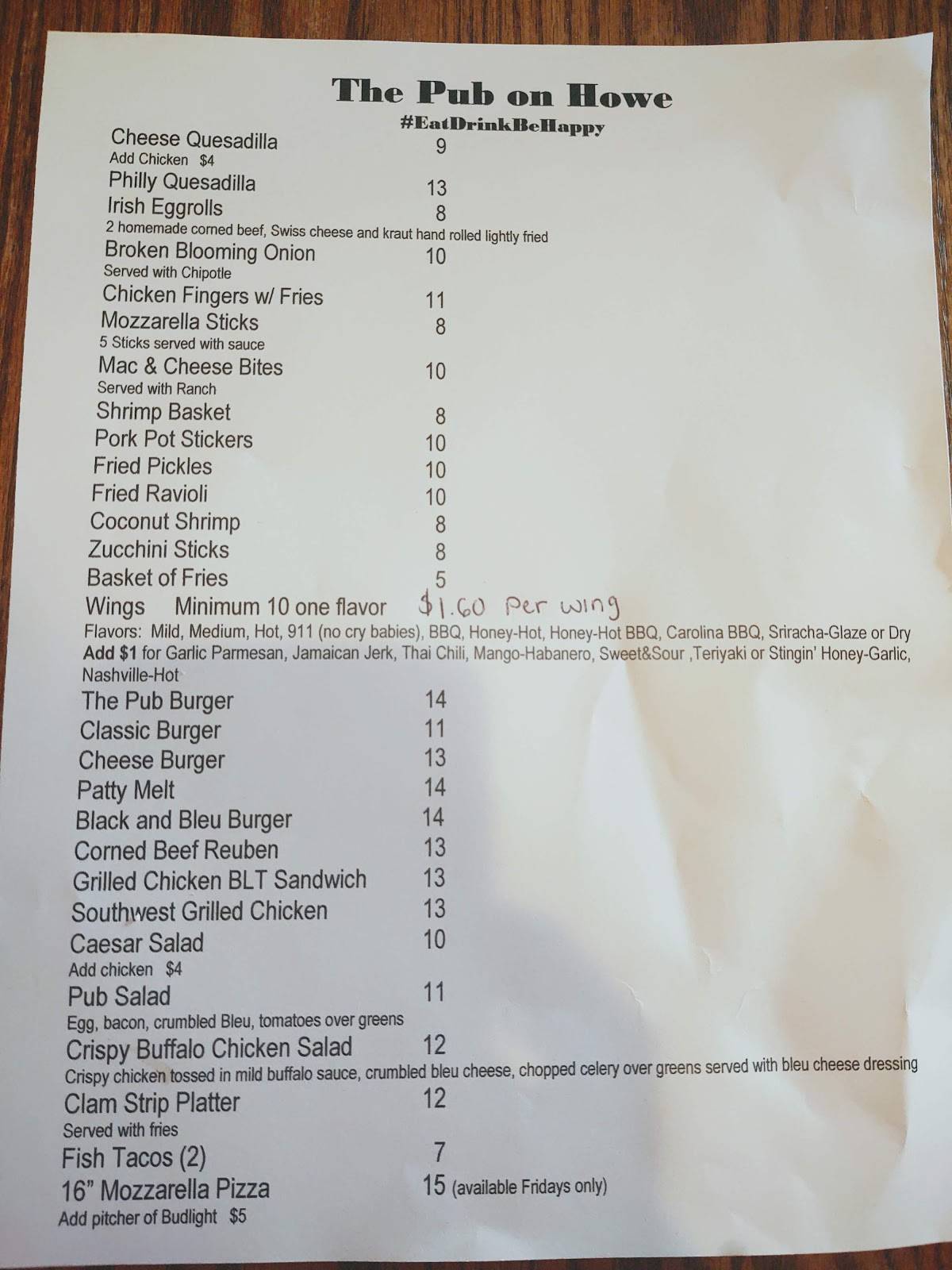 Menu at The Pub On Howe, Shelton