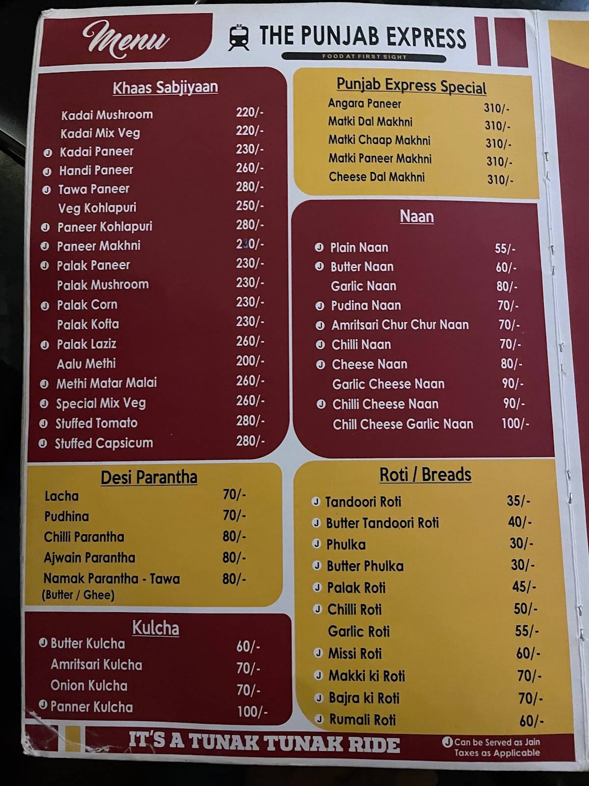 Menu at The Punjab Express, Coimbatore