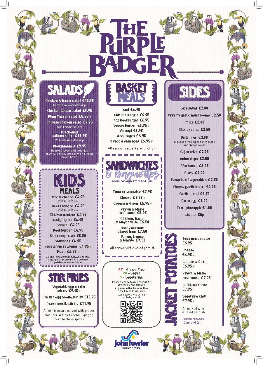 Menu at The Purple Badger restaurant, Llanelli