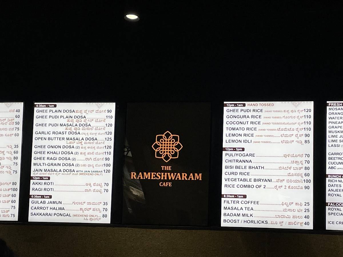 Menu at The Rameshwaram Cafe @ Brookfield, Bengaluru