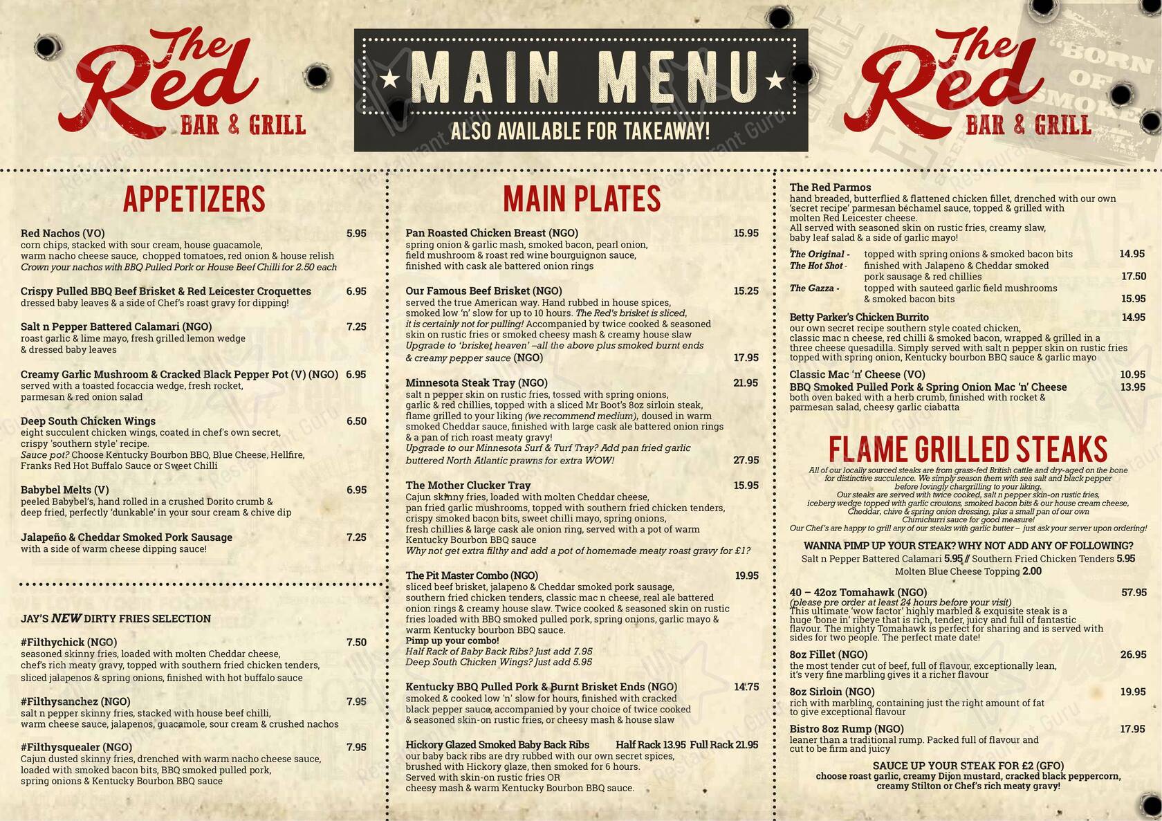 Menu at The Red Bar & Grill, Mansfield