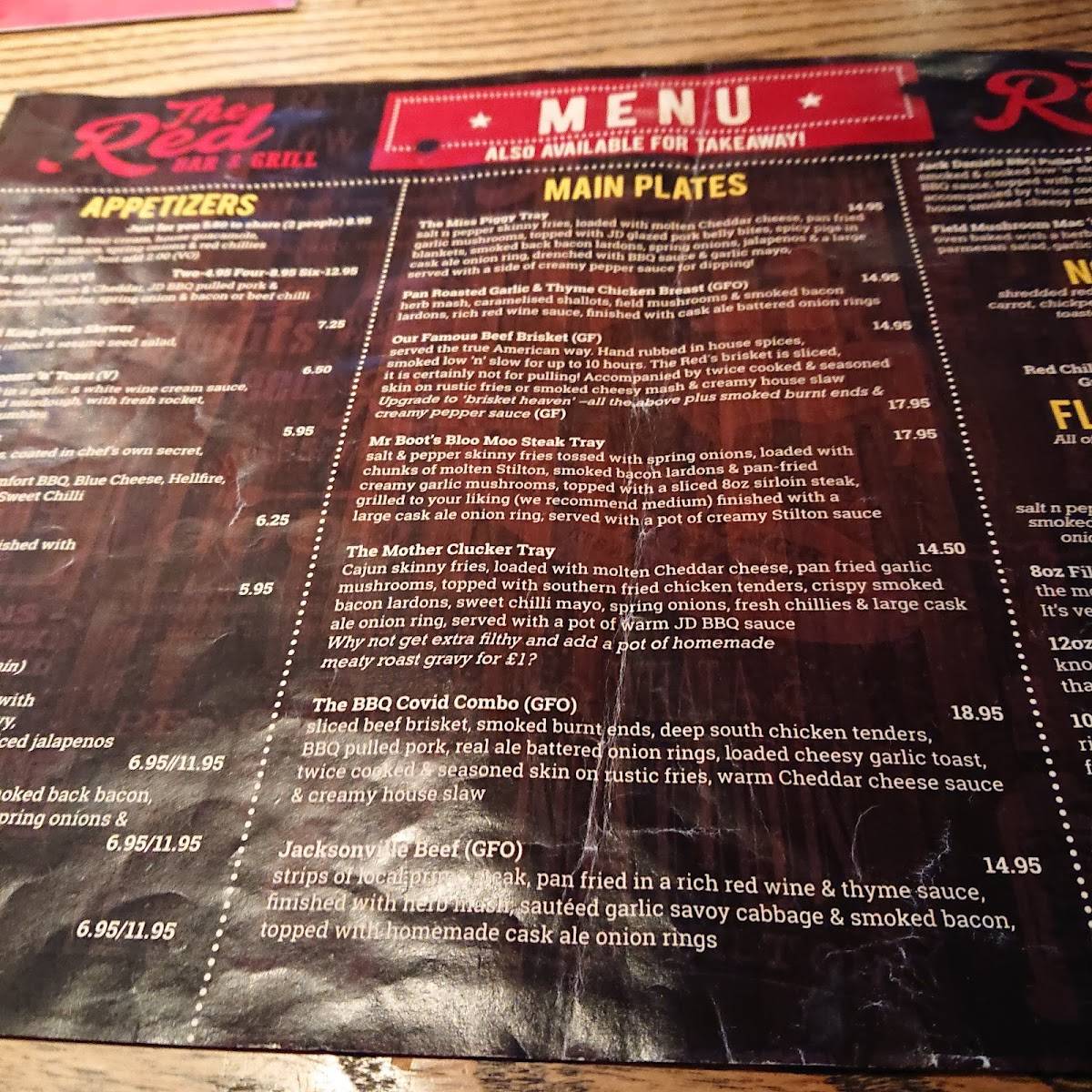 Menu at The Red Bar & Grill, Mansfield
