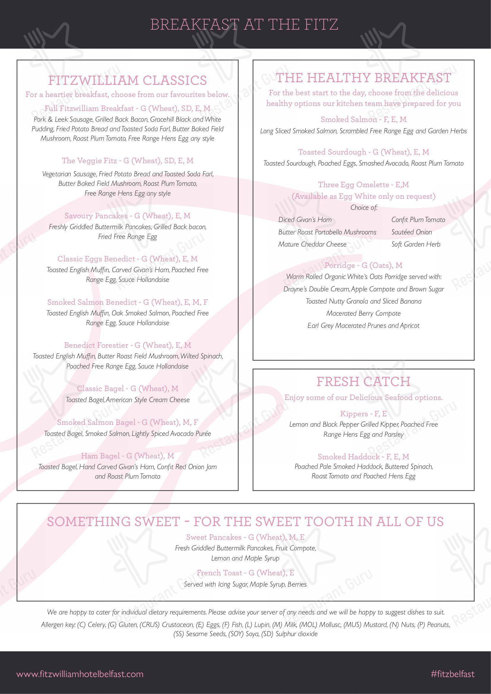 Menu at The Restaurant at The Fitzwilliam Hotel, Belfast