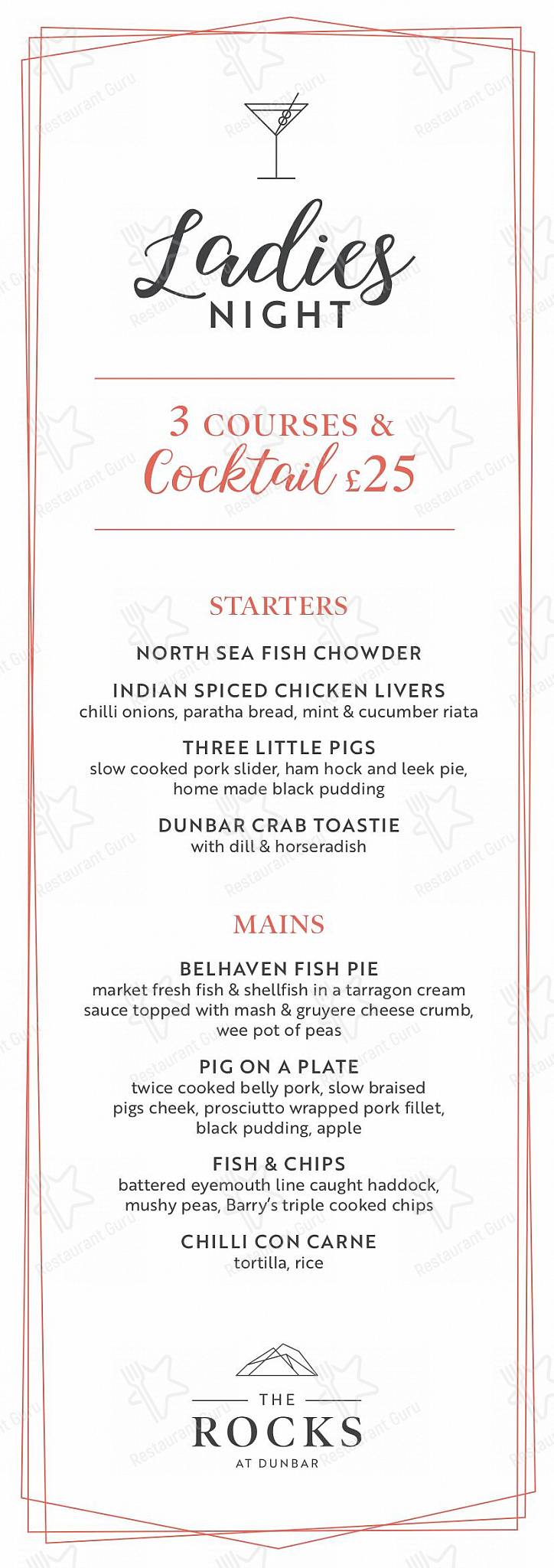 Menu at The Rocks pub & bar, Dunbar