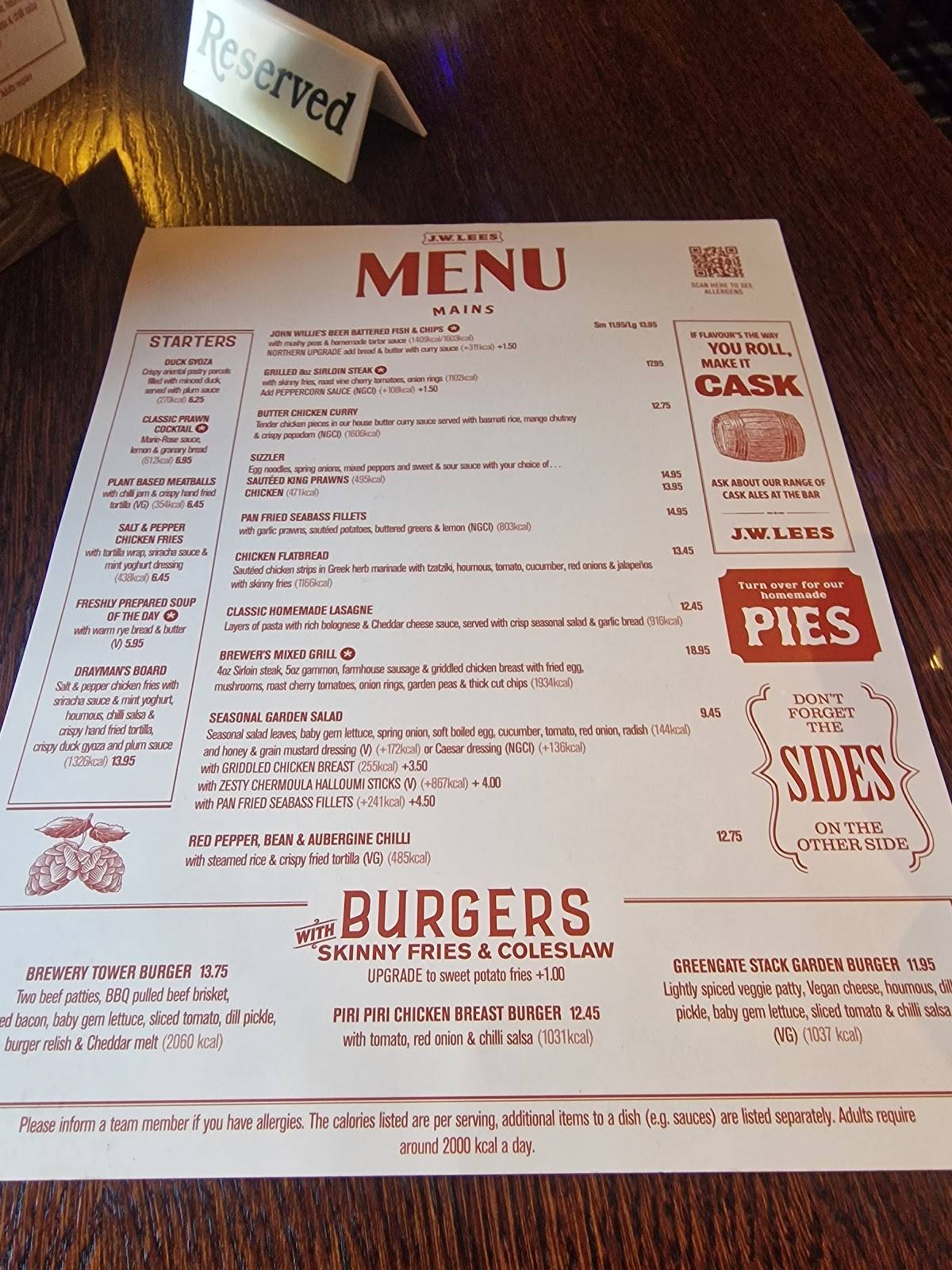 Menu at The Royal George pub & bar, Oldham