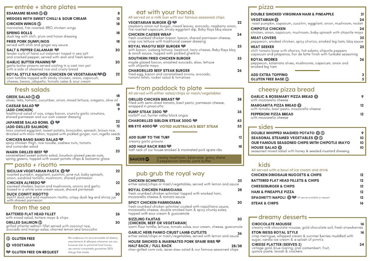 Menu at The Royal Hotel QBN pub & bar, Queanbeyan