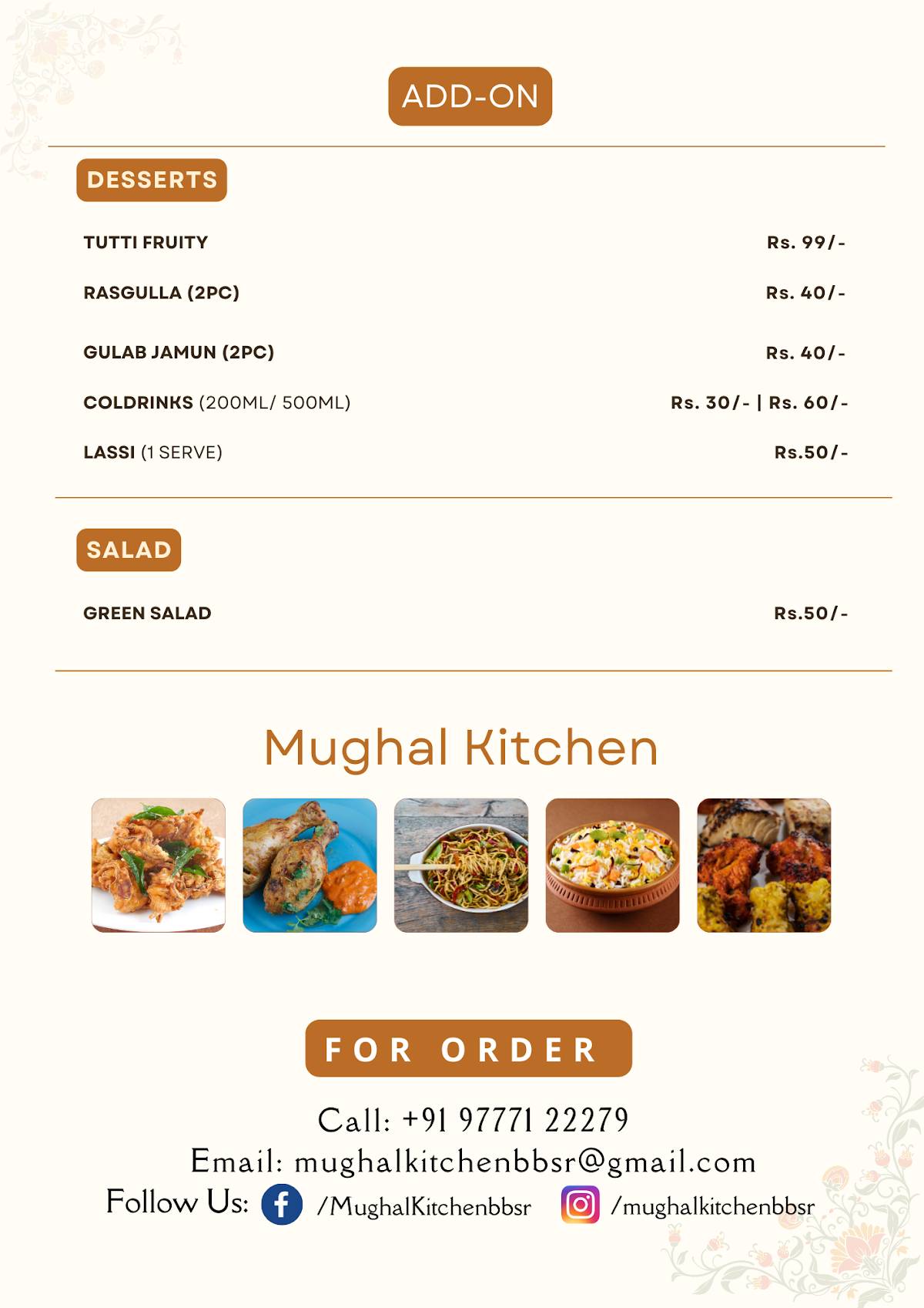 Menu at The Royal Mughal Kitchen, Bhubaneswar