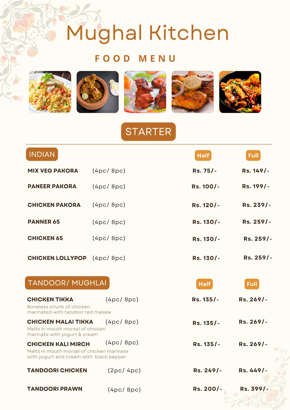 Menu at The Royal Mughal Kitchen, Bhubaneswar