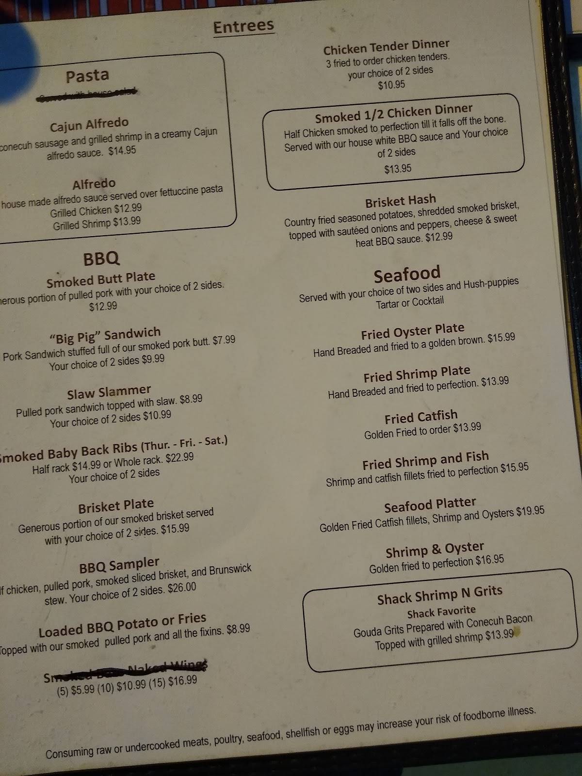 Menu at The Shack restaurant, Evergreen, 77 Liberty Hill Pl