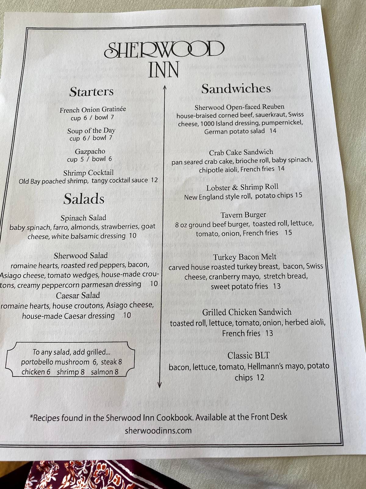 Menu at The Sherwood Inn pub & bar, Skaneateles