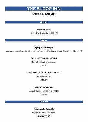 Menu at The Sloop Inn pub & bar, Barton-upon-Humber