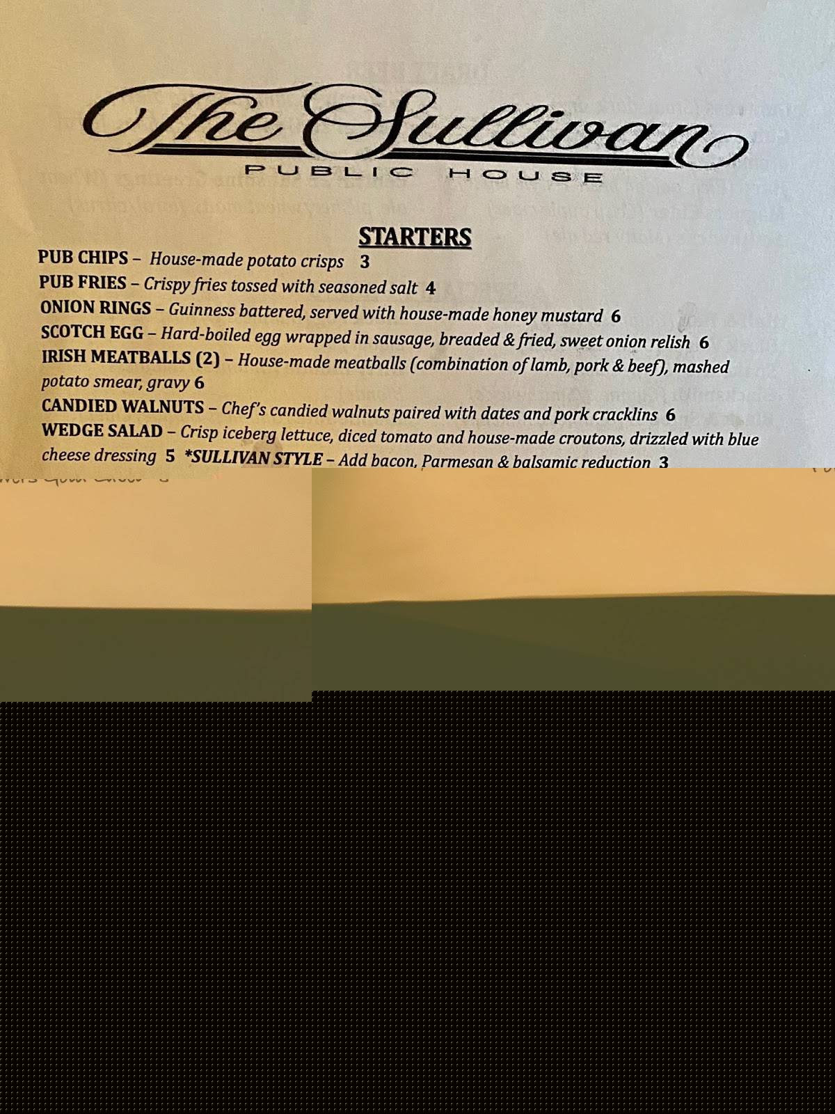 Menu at The Sullivan Public House, Sanford