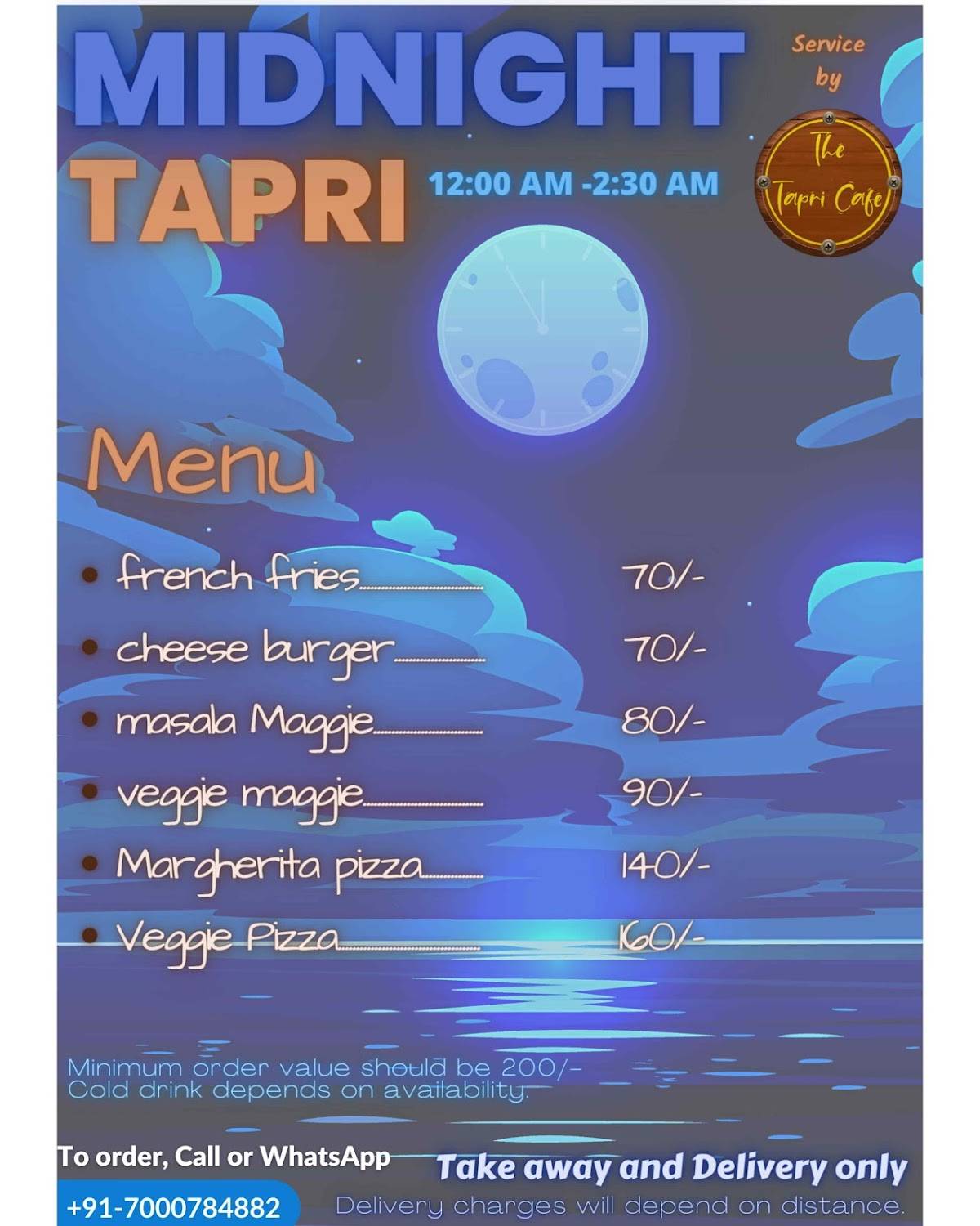 Menu at The Tapri Cafe, Chhindwara