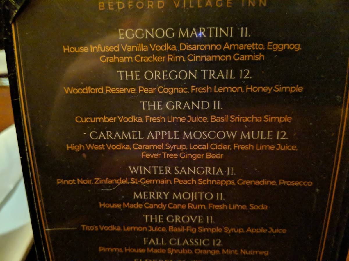 Menu at The Tavern at Bedford Village Inn restaurant, Bedford