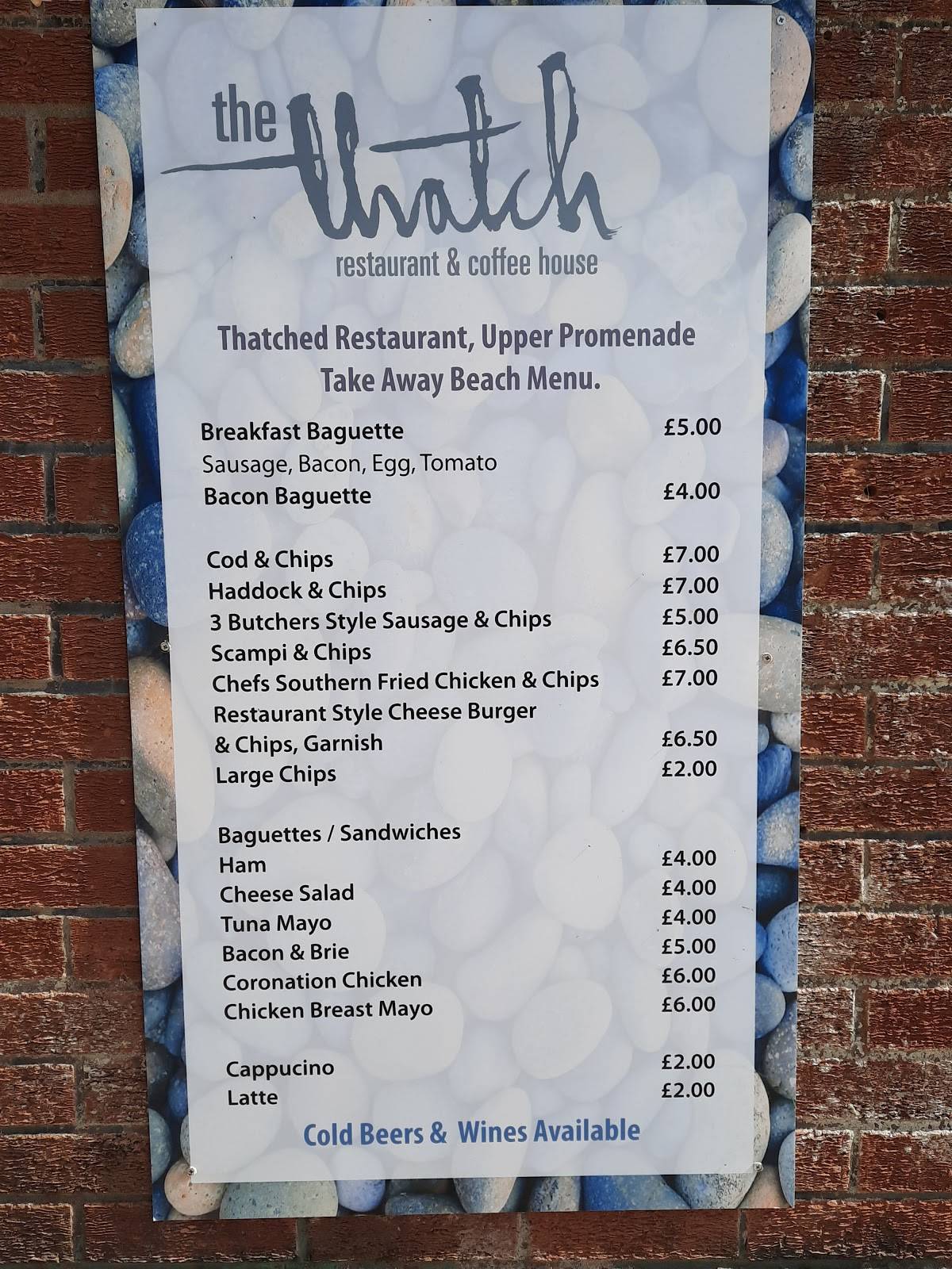 Menu at The Thatch restaurant, Lowestoft