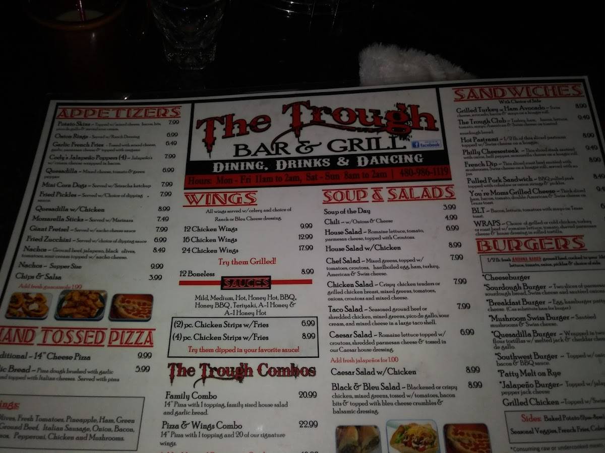 Menu at The Trough pub & bar, Mesa