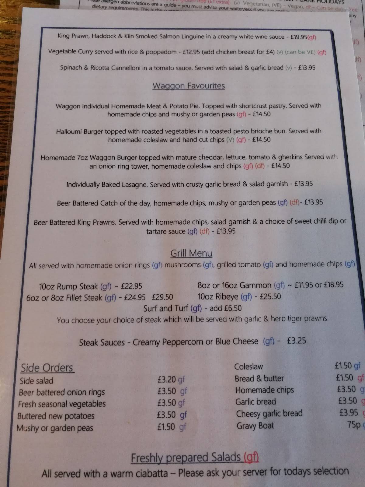 Menu at The Waggon & Horses pub & bar, Sheffield, Sheffield Rd