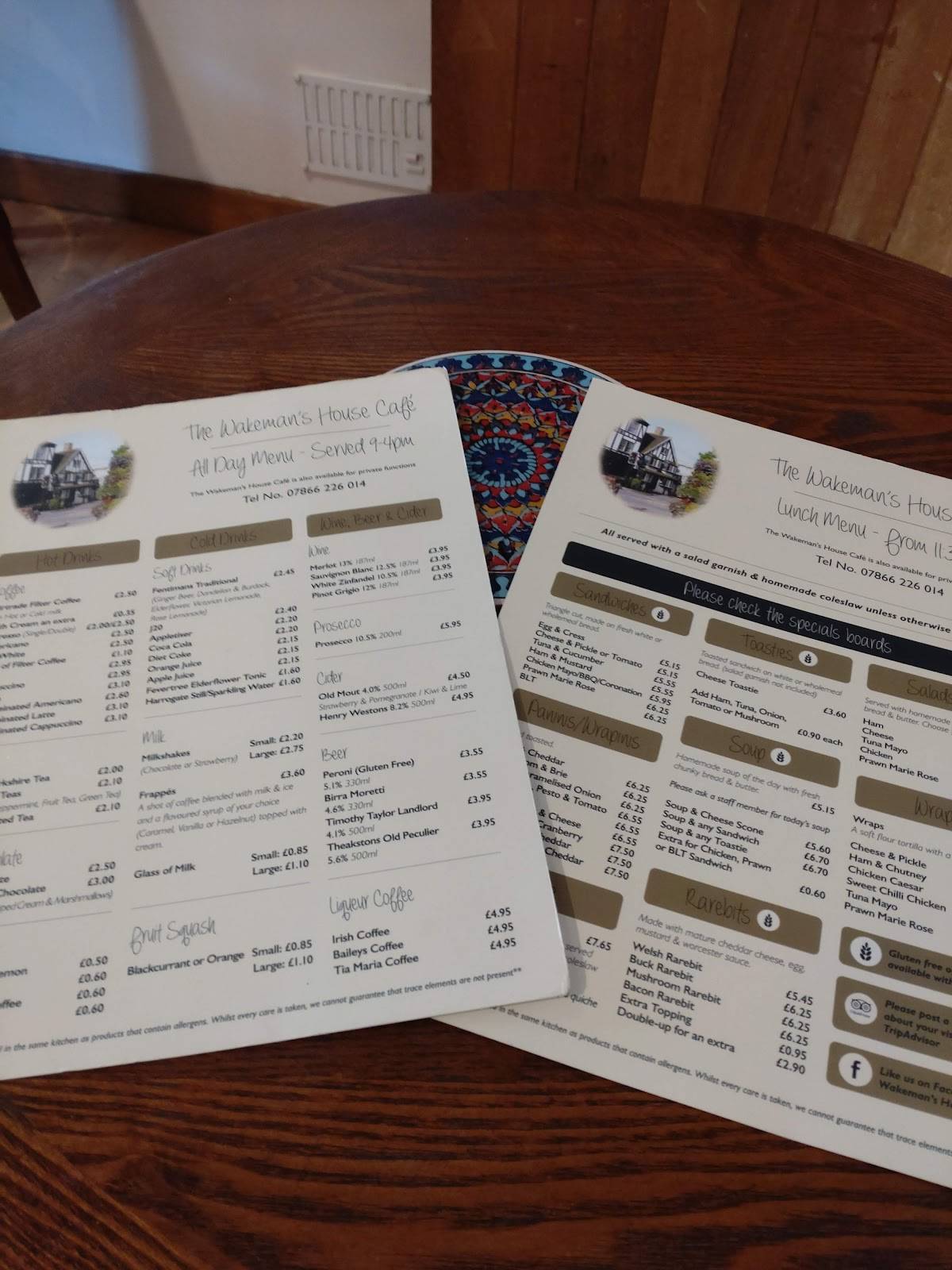 Menu at The Wakeman's House Cafe, Ripon