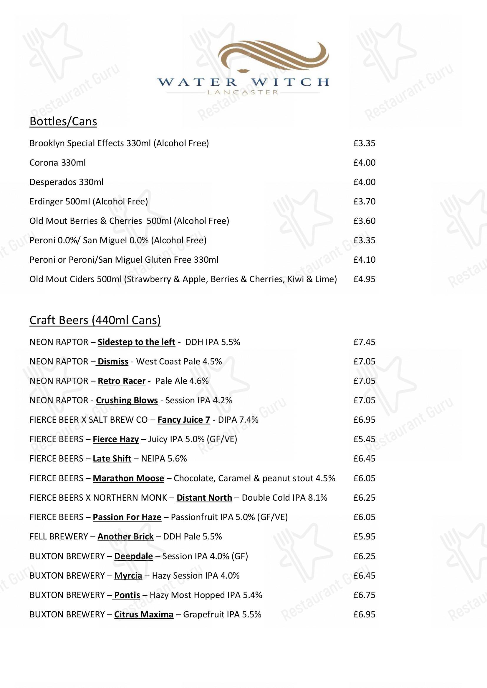 Menu at The Waterwitch pub & bar, Lancaster