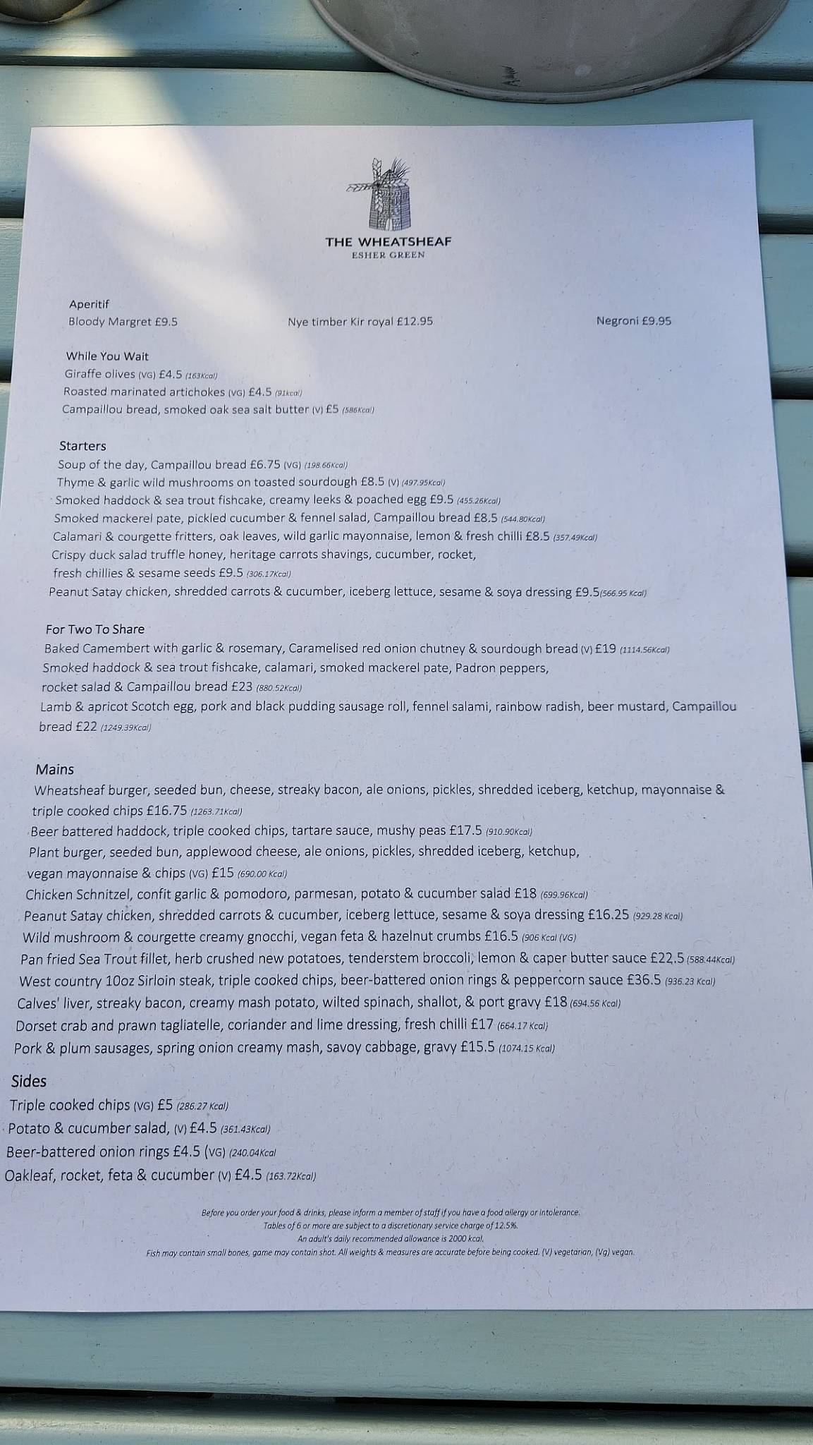 Menu at The Wheatsheaf pub & bar, Esher