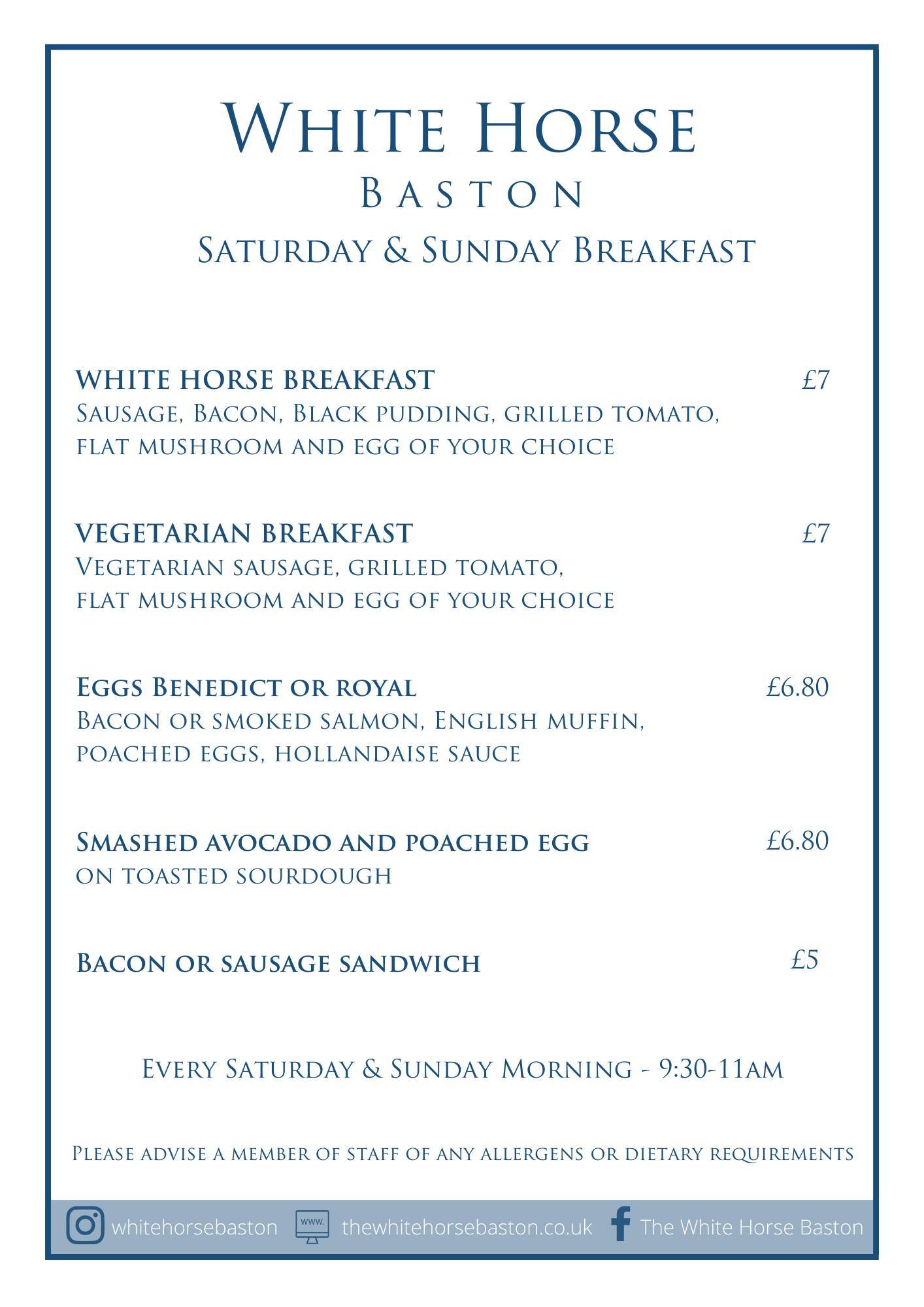 Menu at The White Horse pub & bar, Peterborough