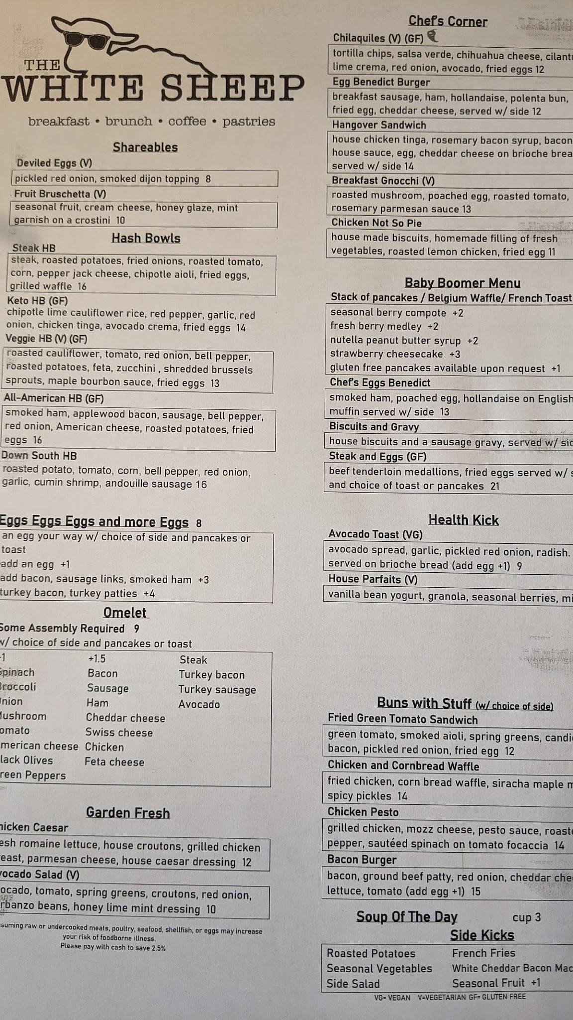 Menu at The White Sheep restaurant, Orland Park