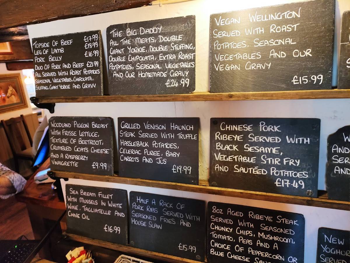 Menu at The Woolpack restaurant, Christchurch