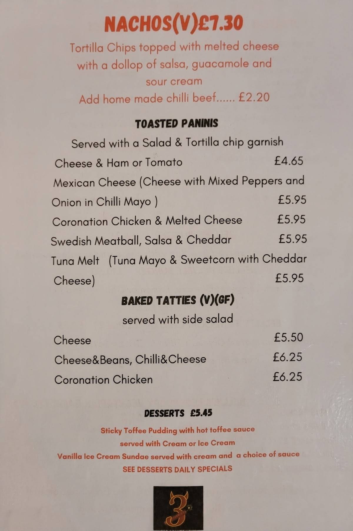 Menu at Three Bellies Brae pub & bar, Kirriemuir, 1-3 Bellies Brae