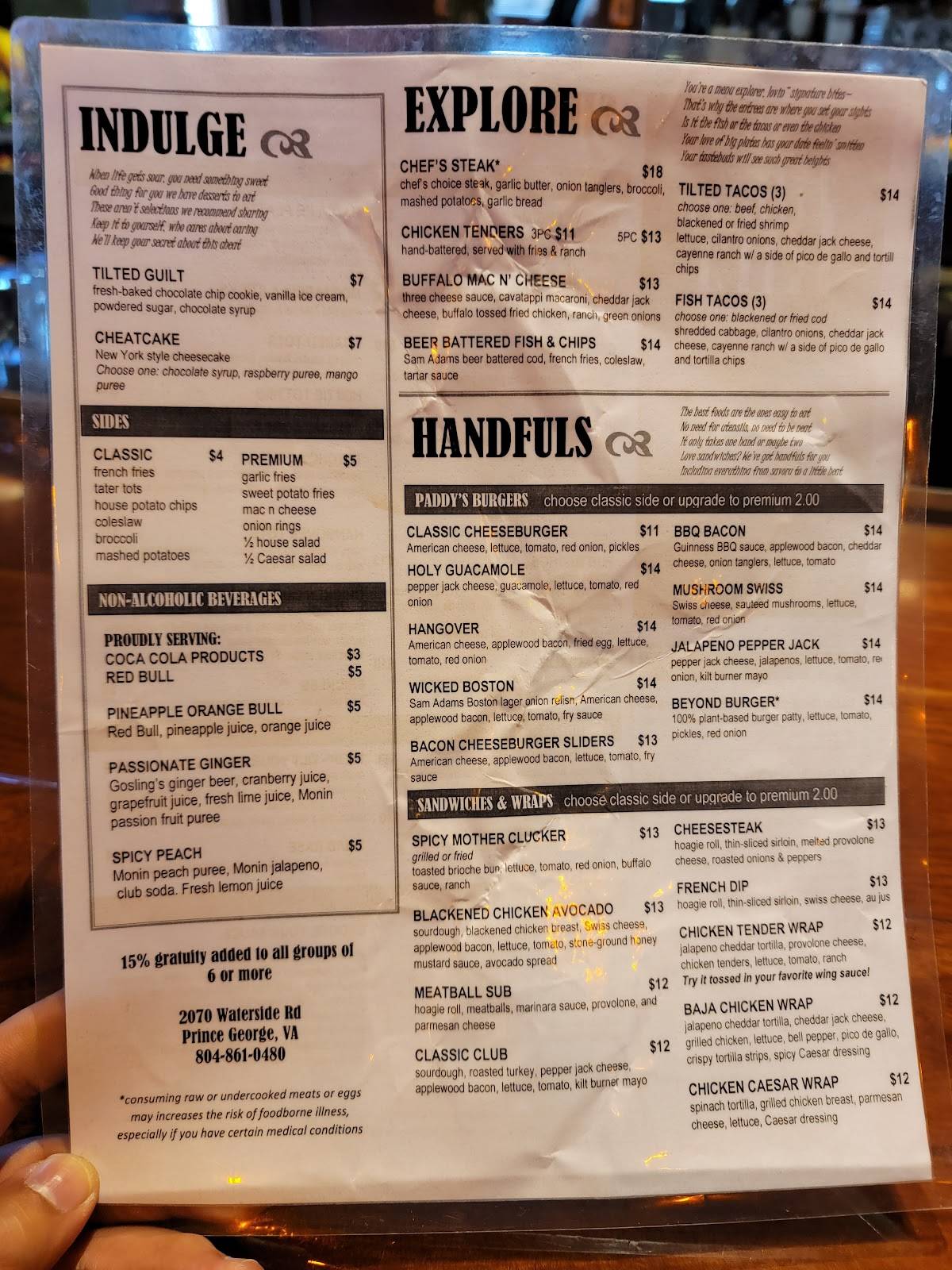 Menu at Tilted Kilt pub & bar, Colonial Heights