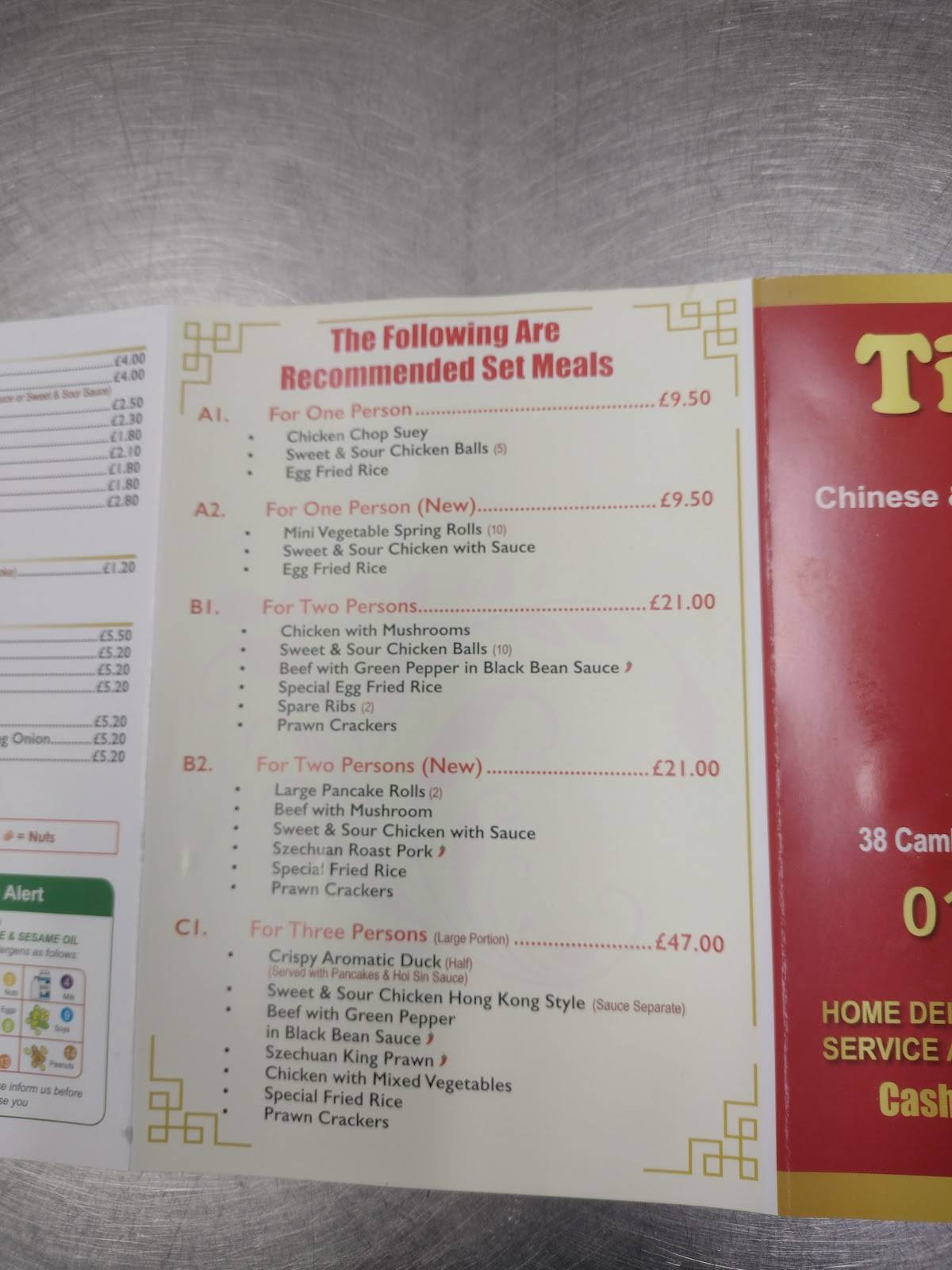 Menu at Tin Sing fast food, Grantham