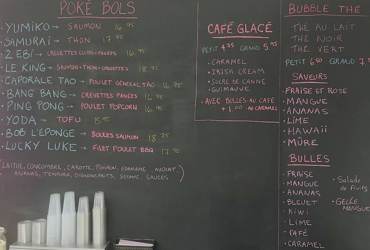 Menu at Tokyo Bol + Bubble Tea restaurant, Saint-Hyacinthe