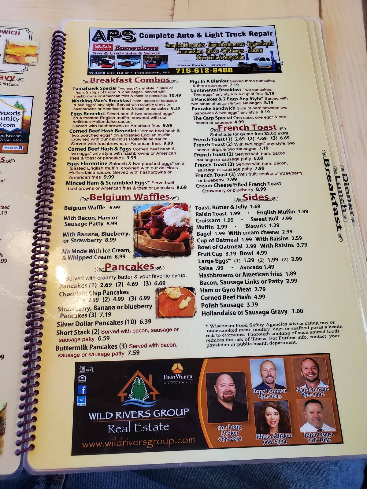 Menu at Tomahawk Family Restaurant, Tomahawk