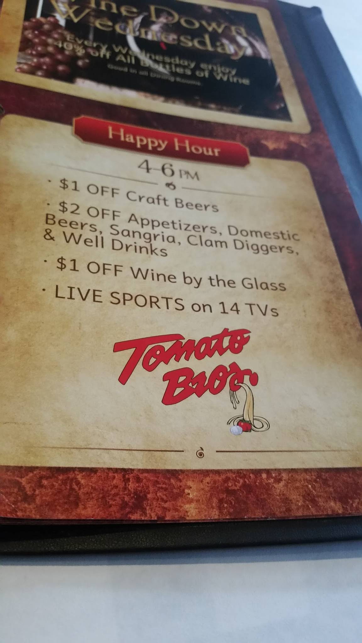 Menu at Tomato Bros steakhouse, Clarkston