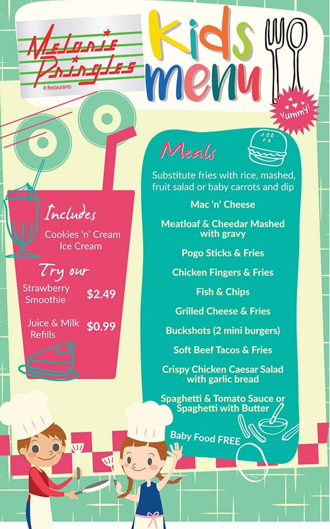 Menu at Melanie Pringles Restaurant, Whitby