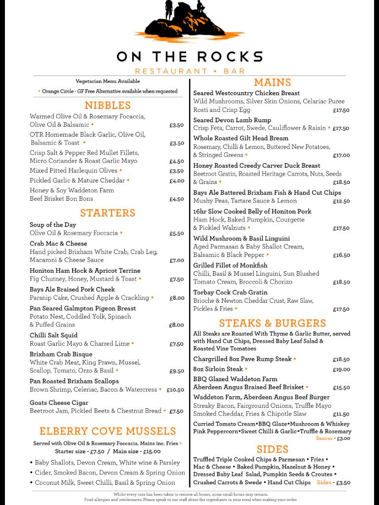 Menu at The Bay restaurant, Torquay