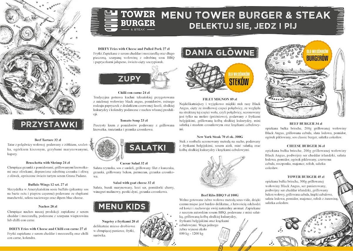 Menu at Tower Burger&Steak restaurant, Morąg