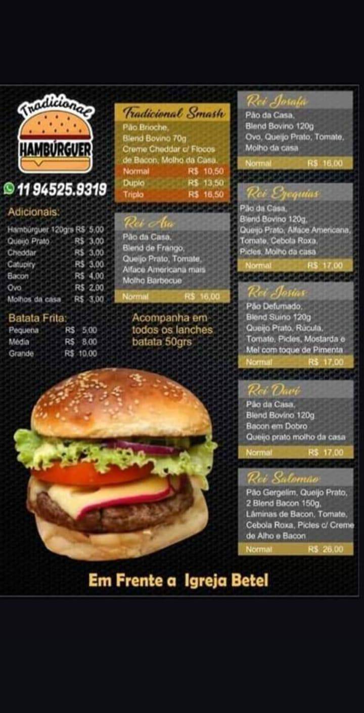 Menu at Tradicional hambúrguer restaurant, Poá